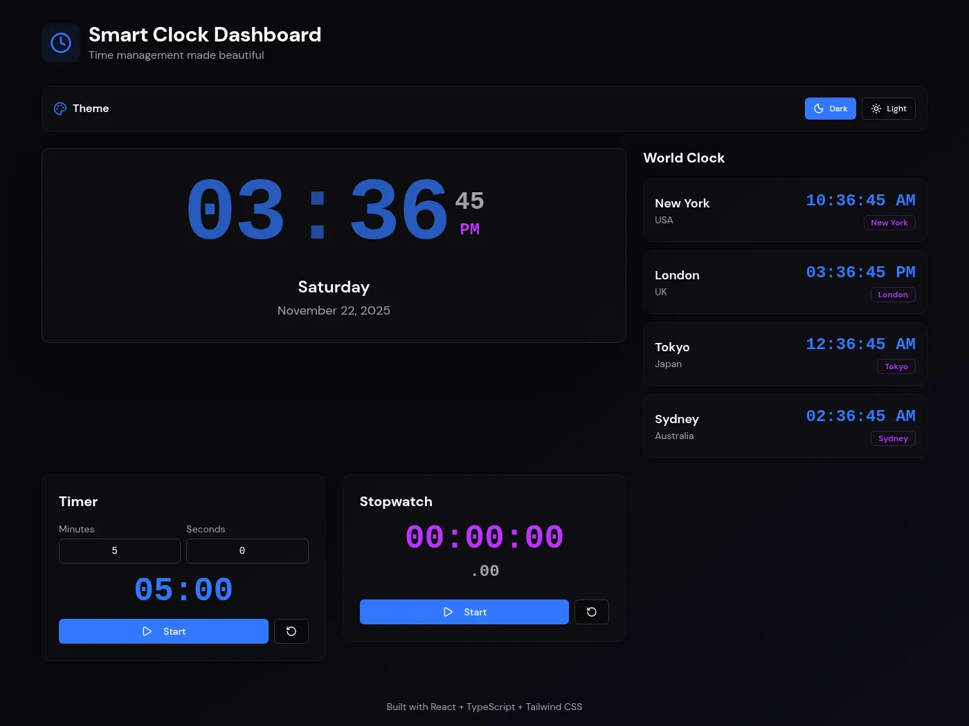 Smart Clock Dashboard