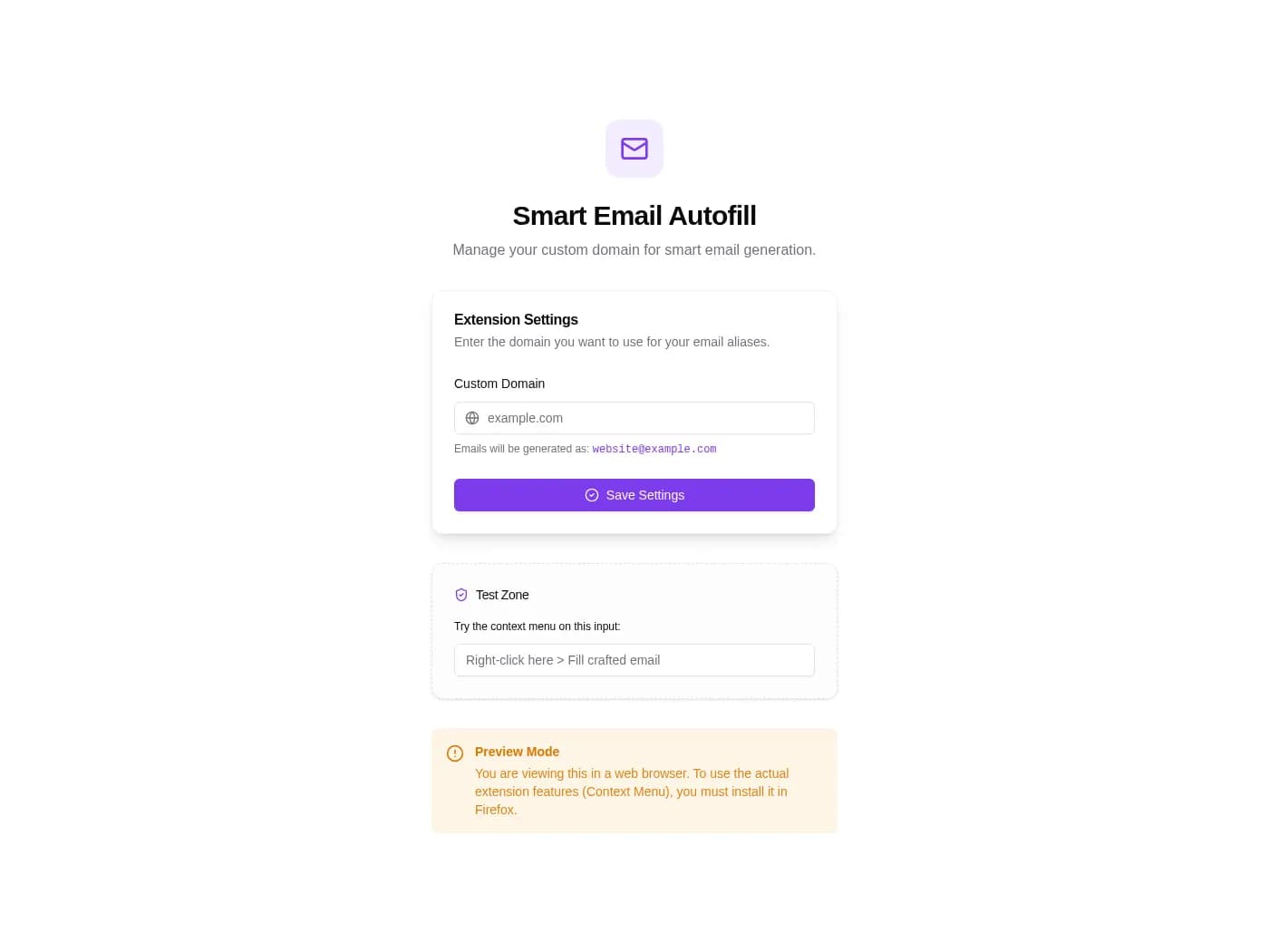 Smart Email Autofill Firefox Extension