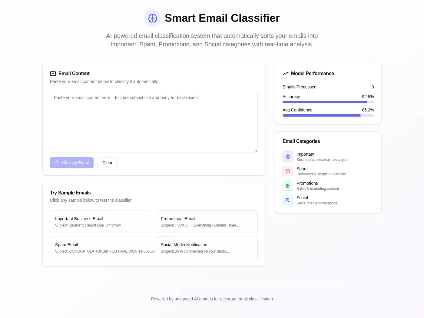 Smart Email Classifier – AI-Powered Email Sorting System with Web Demo