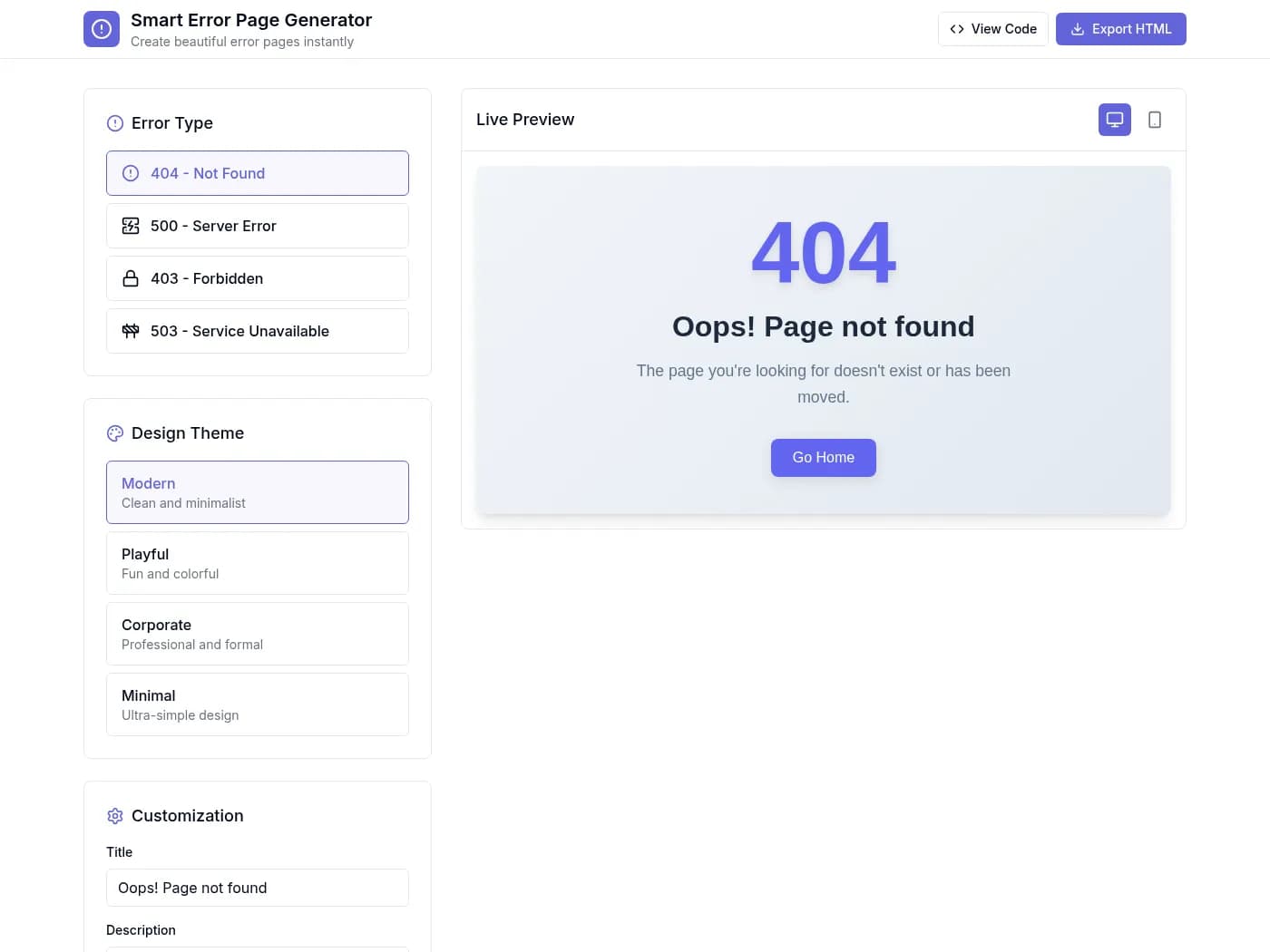Smart Error Page Generator