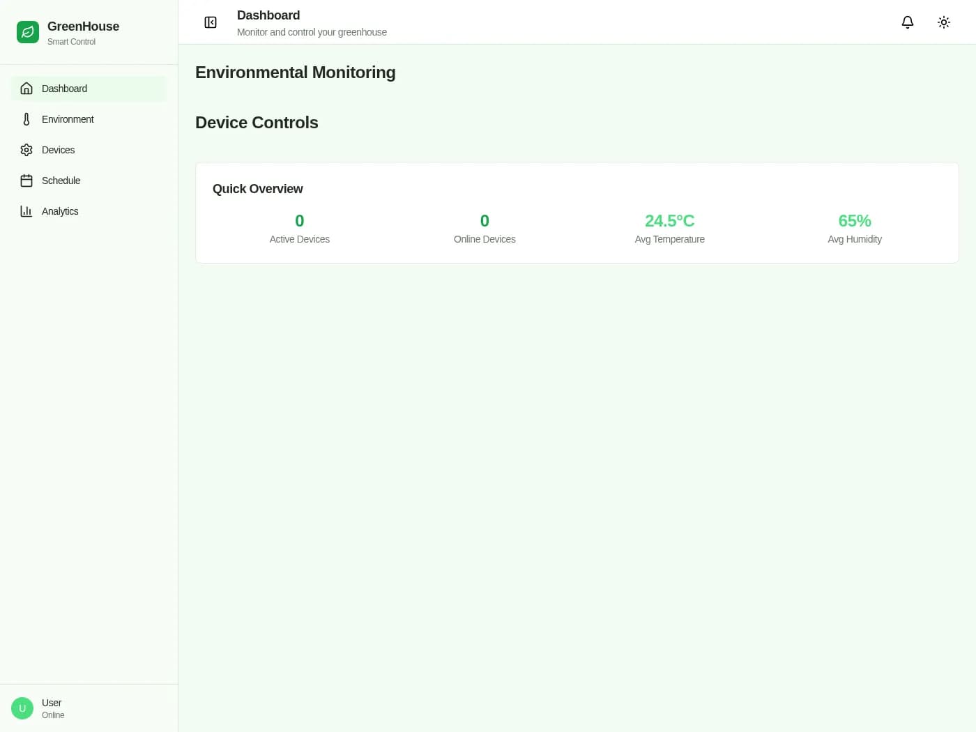 Smart Greenhouse Control Dashboard