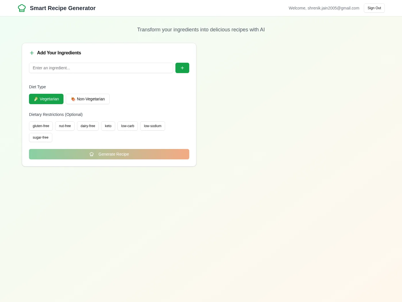 Smart Ingredient-Based Recipe Generator