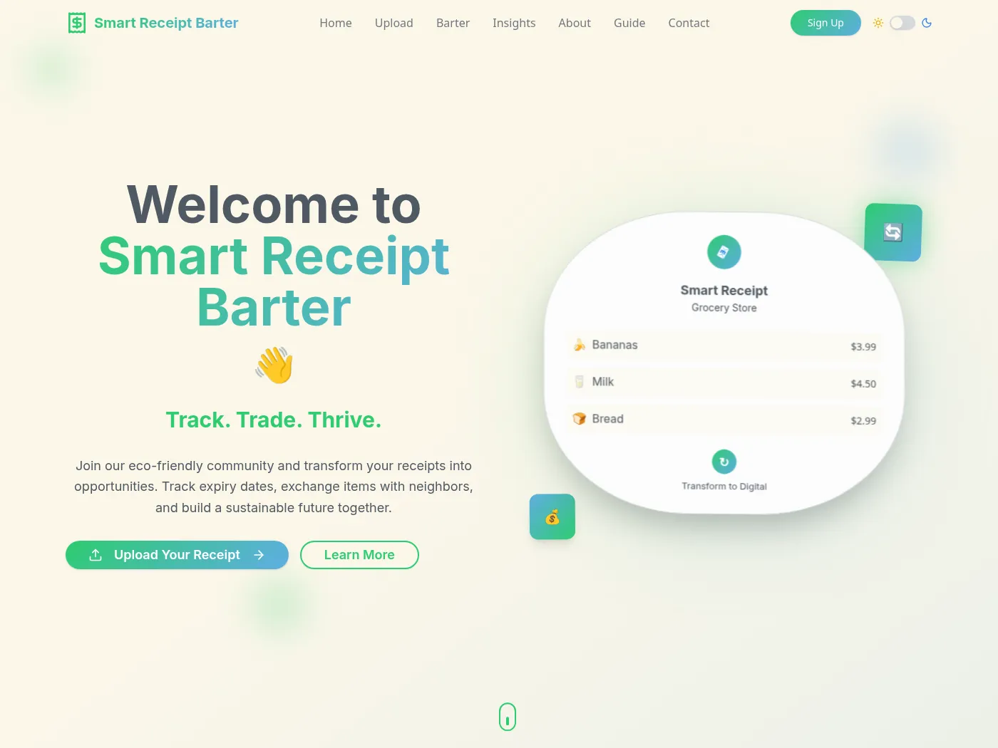Smart Receipt Barter: Immersive Eco-Friendly Barter Platform Website