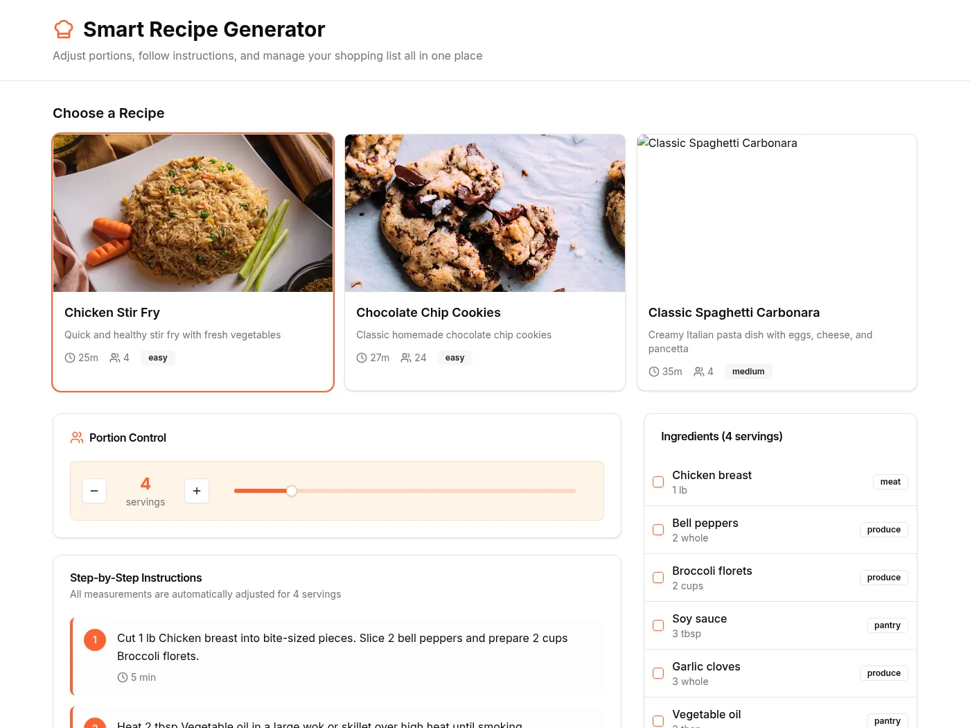 Smart Recipe Generator & Interactive Shopping List