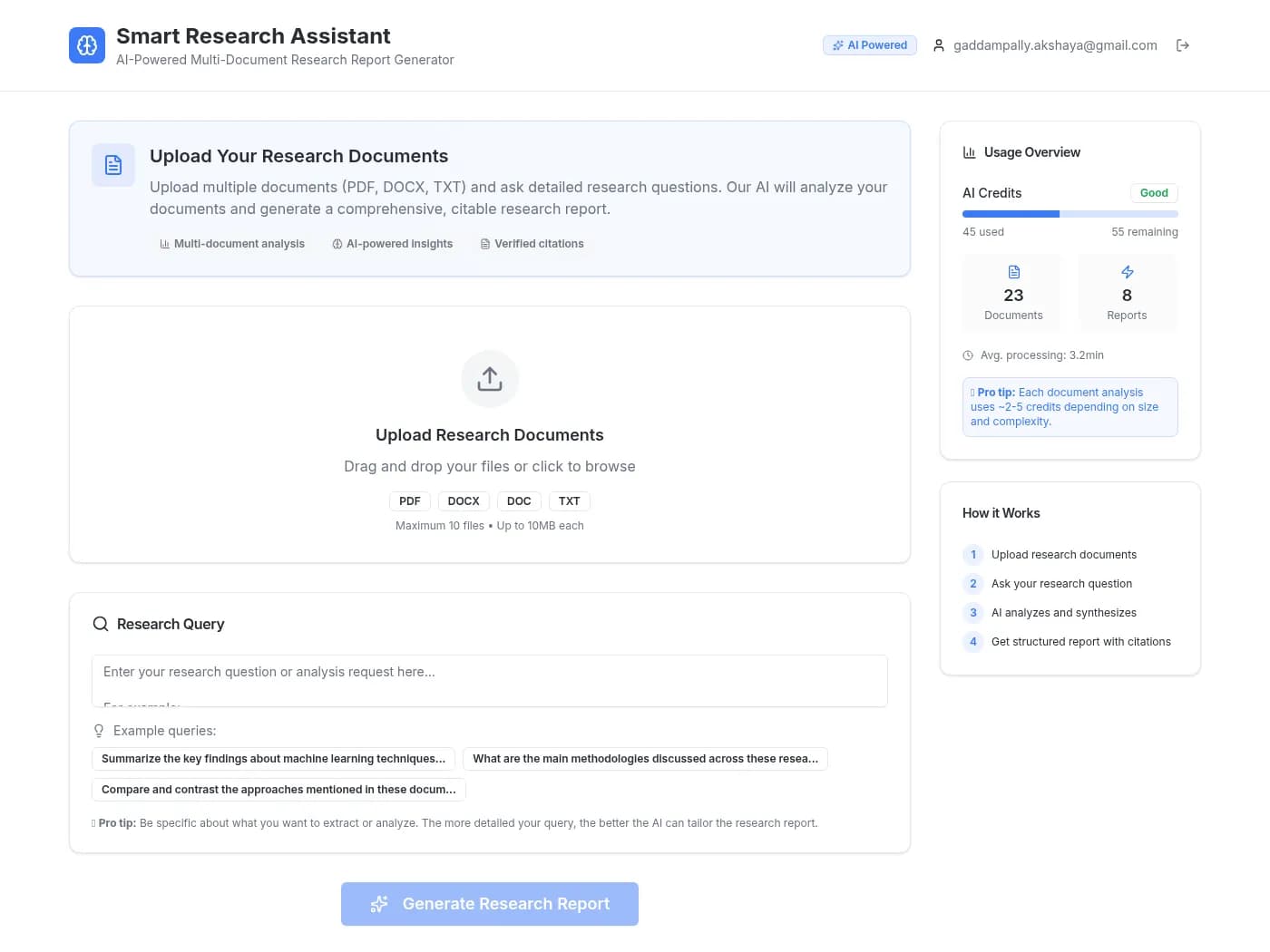 Smart Research Assistant – AI-Powered Multi-Document Research Report Generator