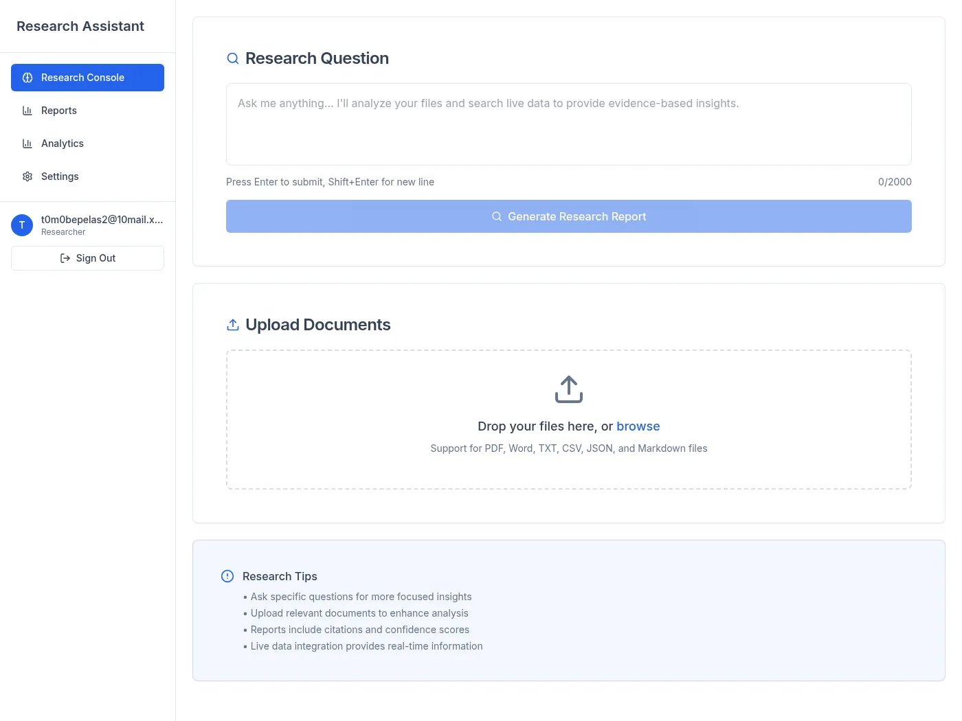 Smart Research Assistant Agent for Structured, Evidence-Based Reporting