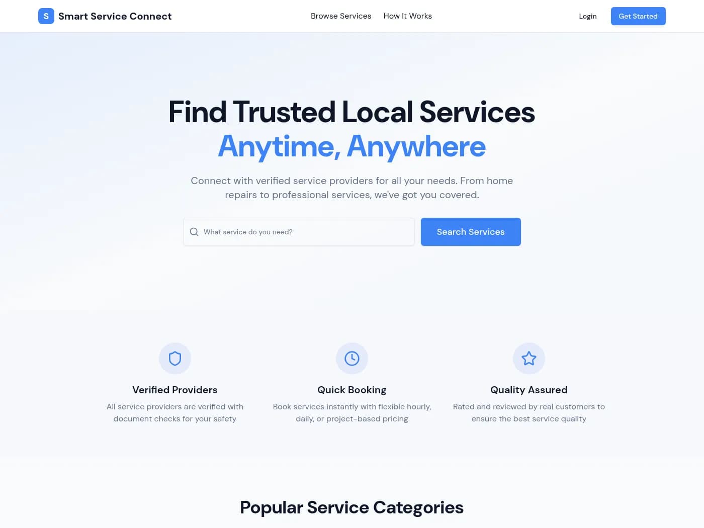 Smart Service Connect – Trusted Platform for Booking & Managing On-Demand Local Services