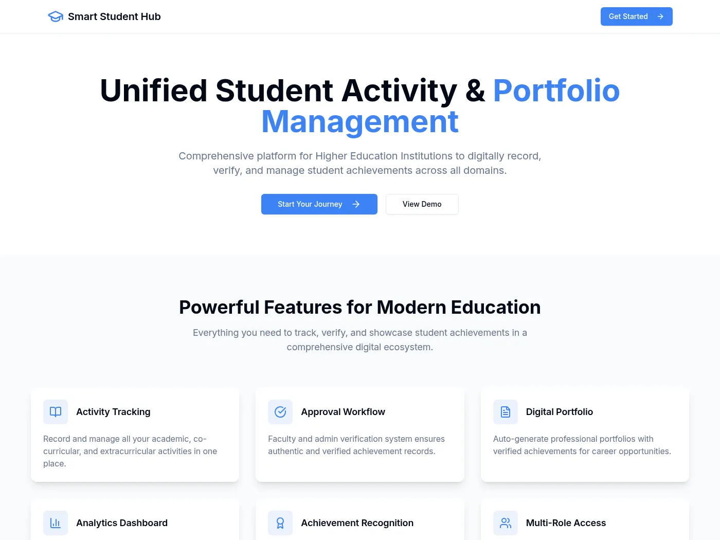 Smart Student Hub: Unified Student Activity & Portfolio Management for HEIs