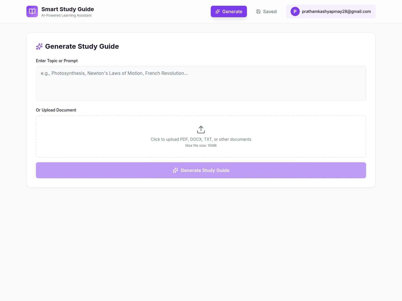 Smart Study Guide Generator