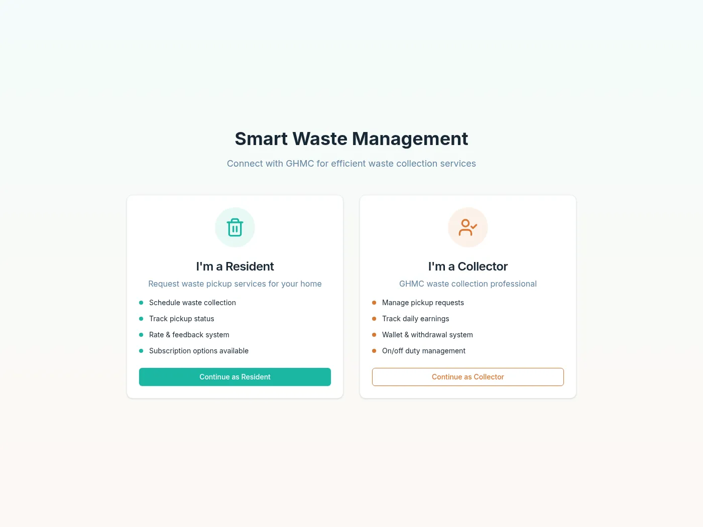 Smart Waste Management Platform for Residents and GHMC Garbage Collectors