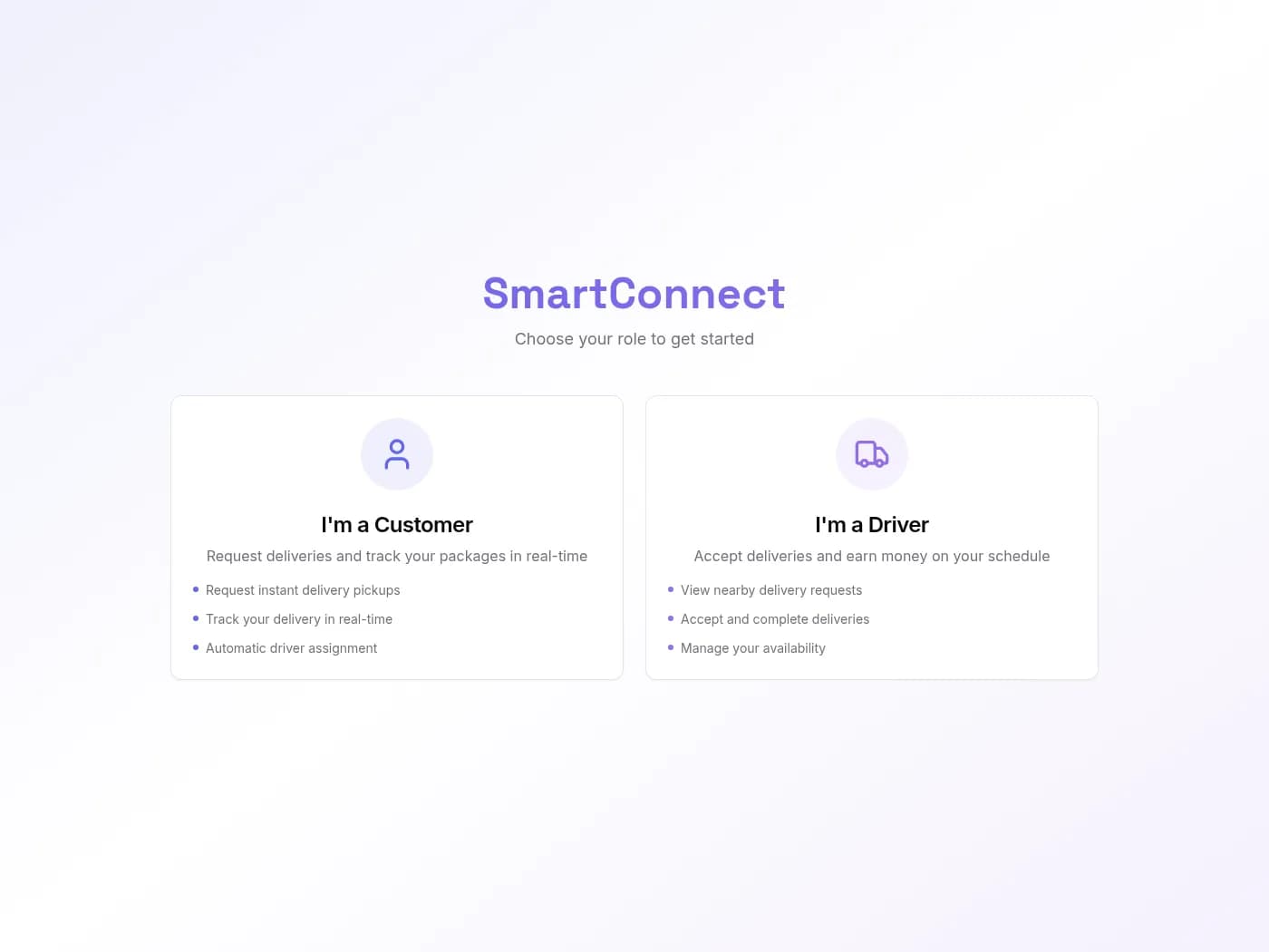 SmartConnect Delivery Platform with Distinct Customer & Driver Interfaces