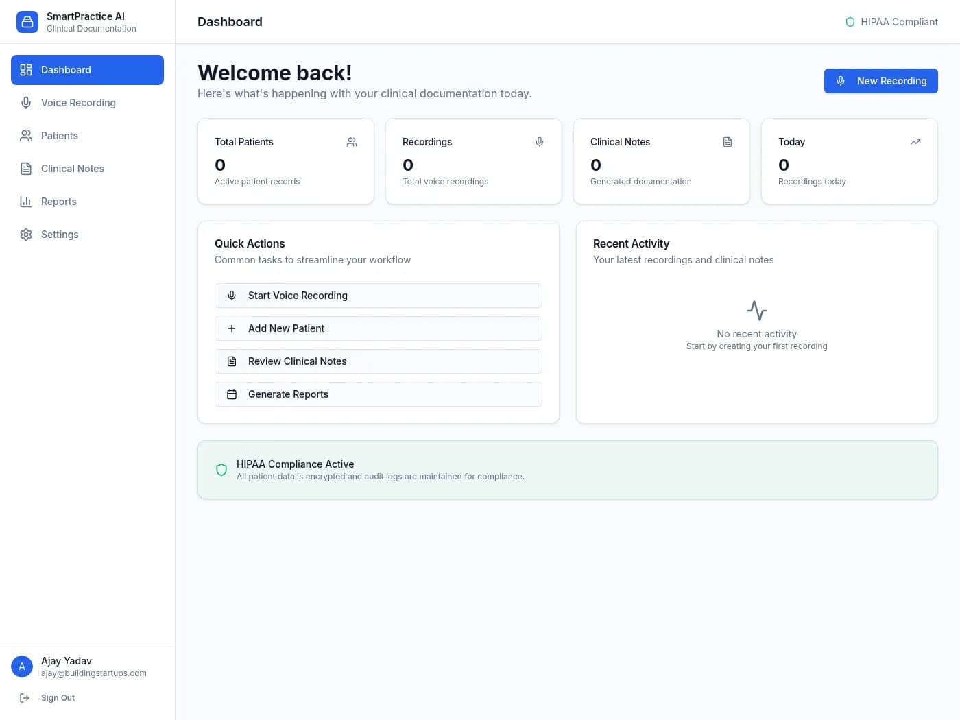 SmartPractice AI: HIPAA-Compliant Clinical Documentation with AI Voice Recognition