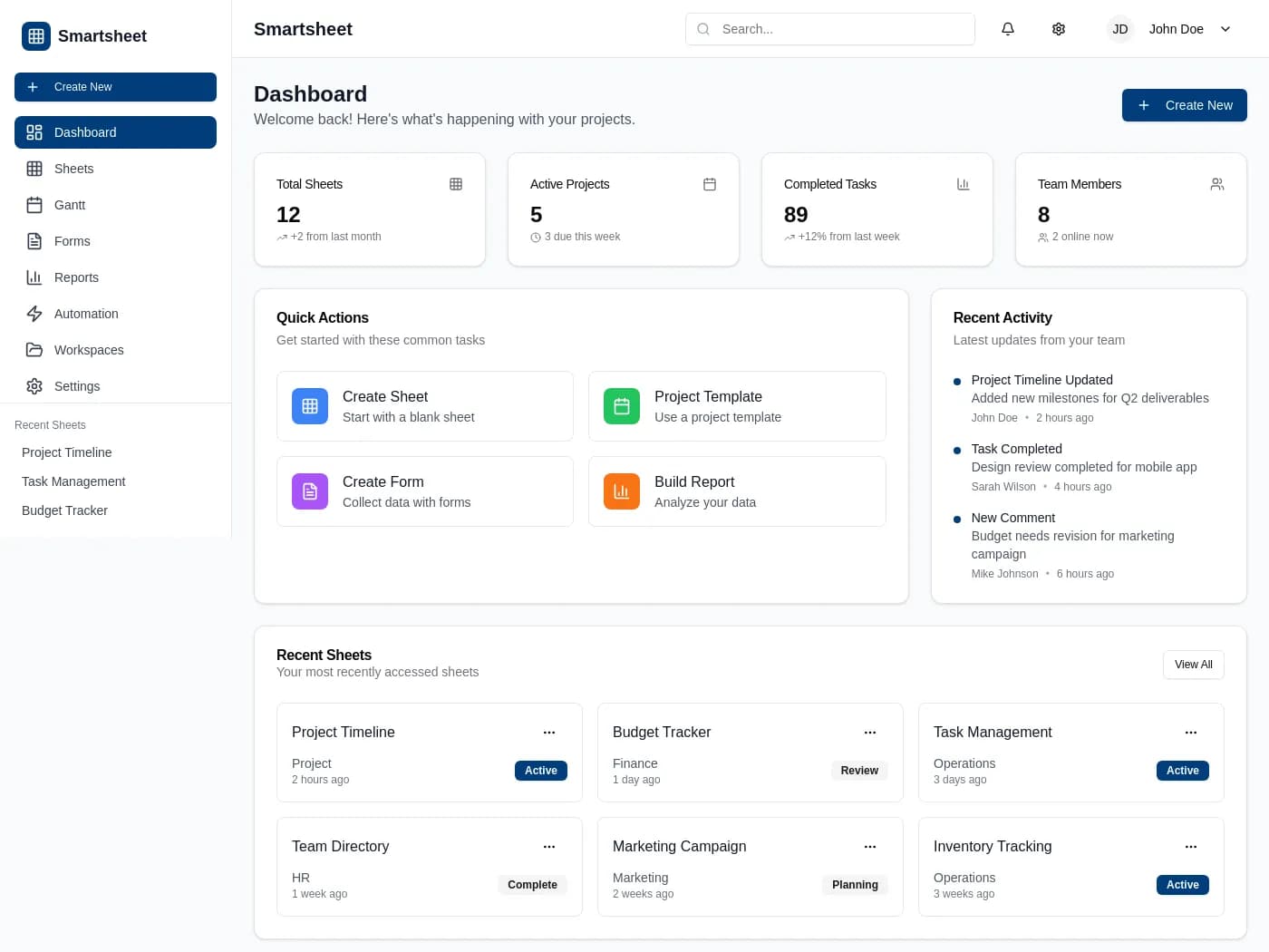 Smartsheet Clone - Collaborative Spreadsheet Platform