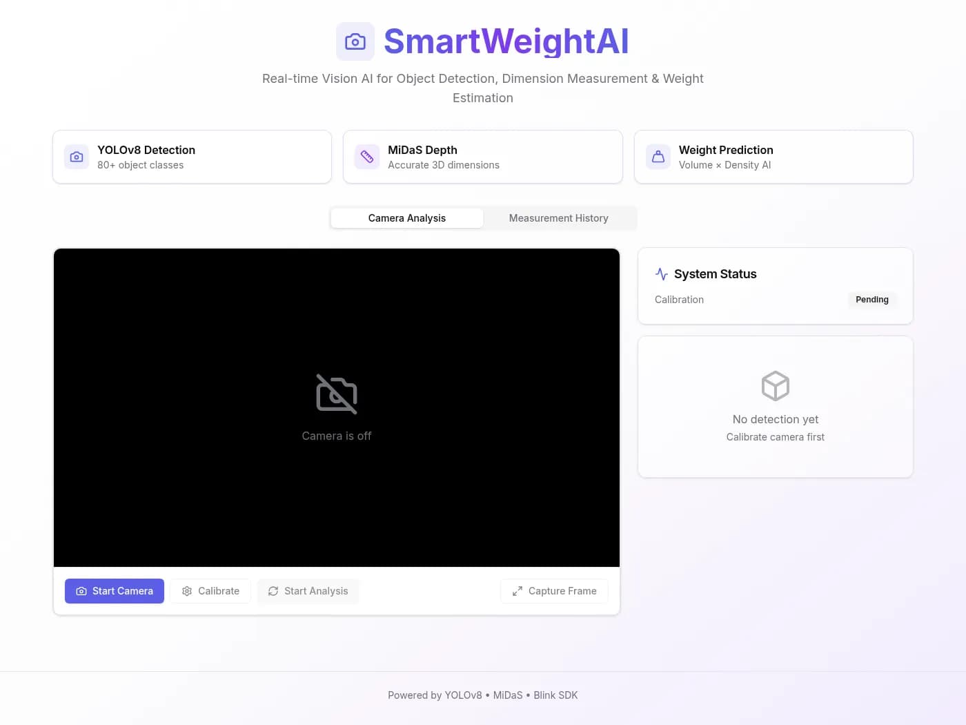 SmartWeightAI: Real-time Vision AI Web App for Object Dimension & Weight Estimation
