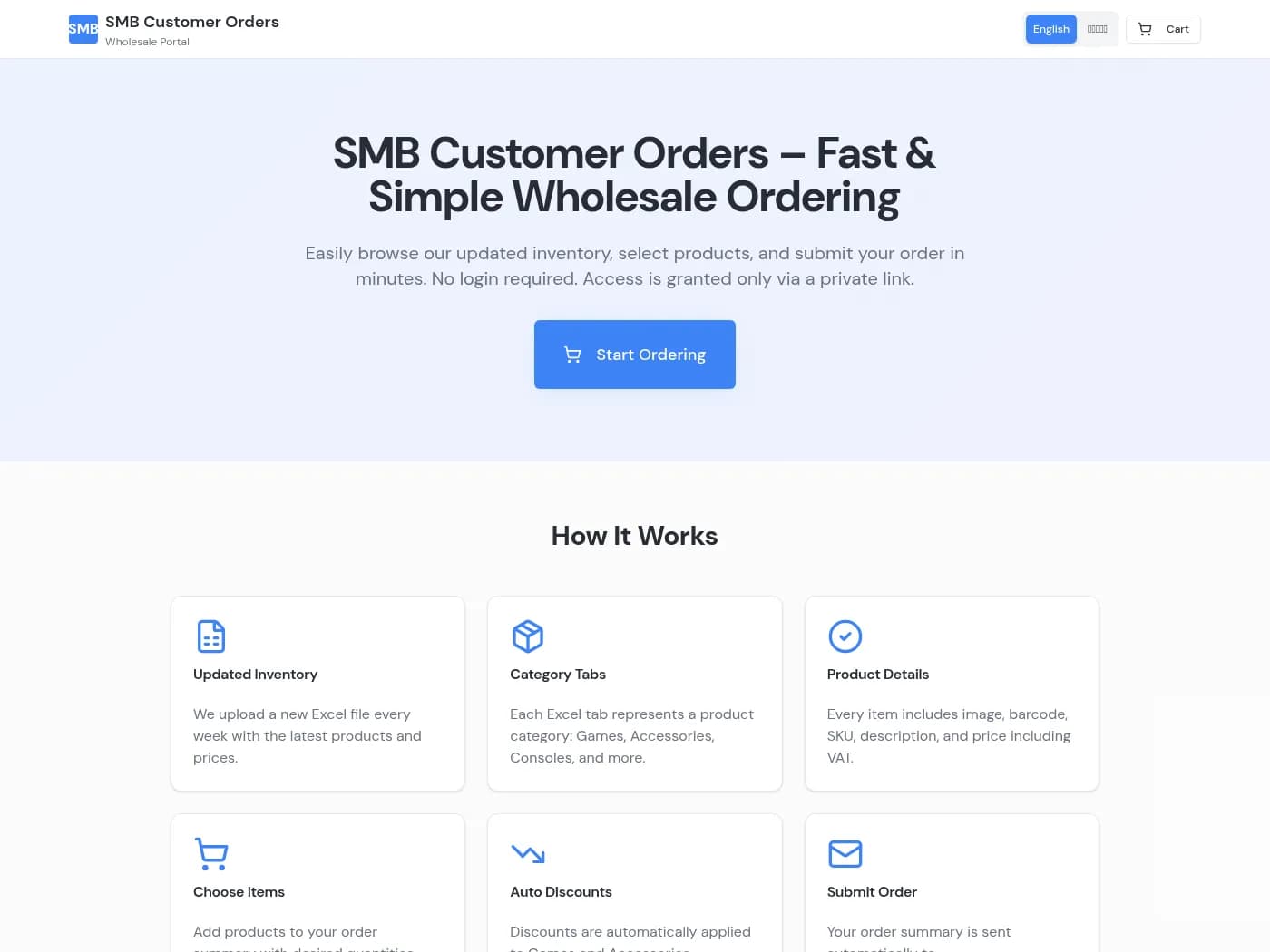 SMB Private Wholesale Ordering Portal for Fast and Simple Bulk Orders