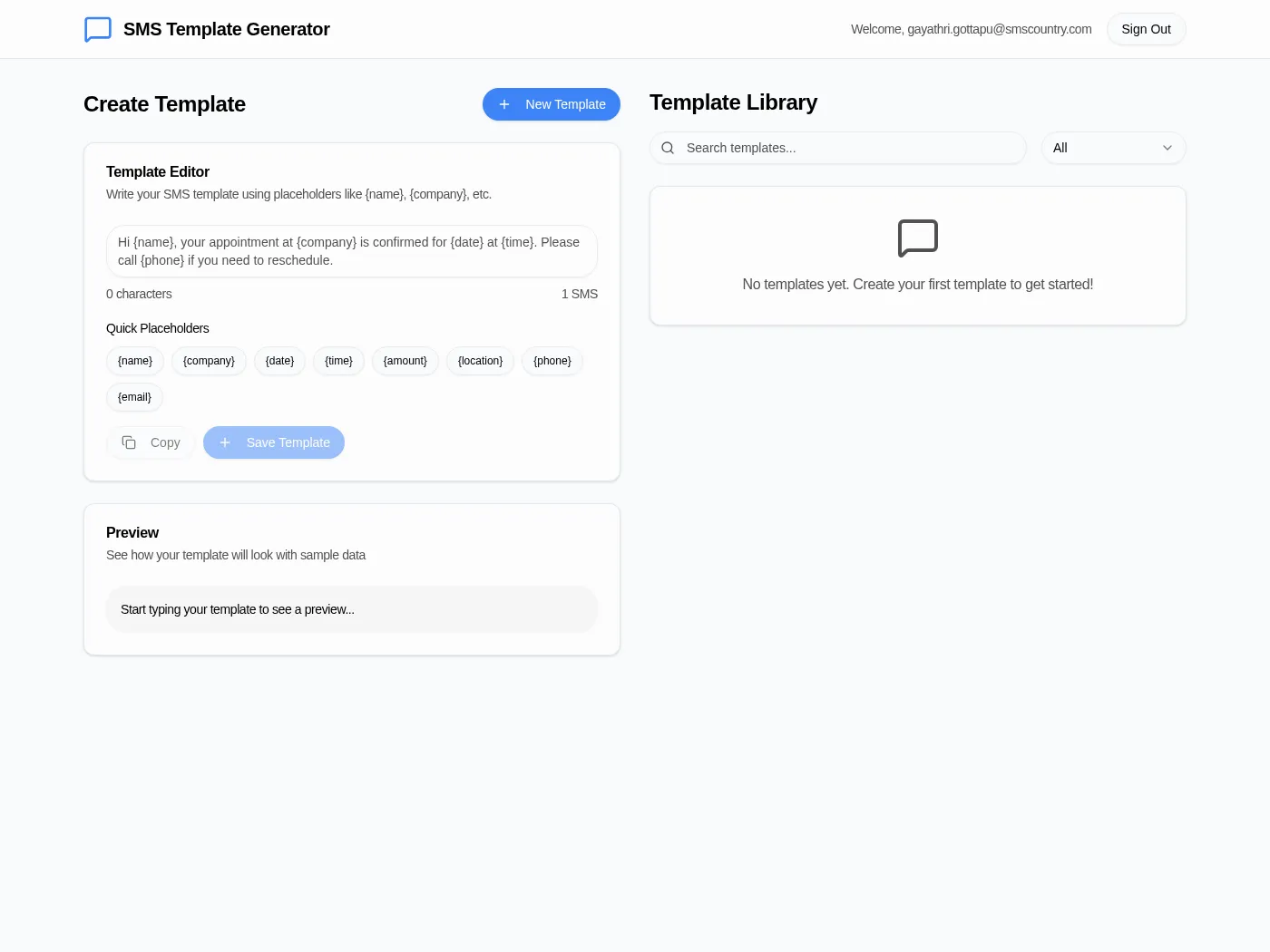 SMS Template Generator