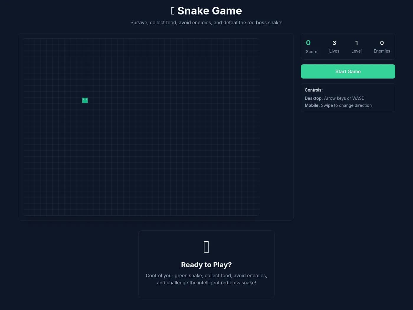 Snake Game with Swipes and AI Boss