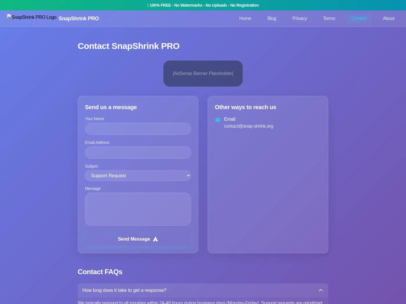 Contact Form Email Integration for Snap-Shrink