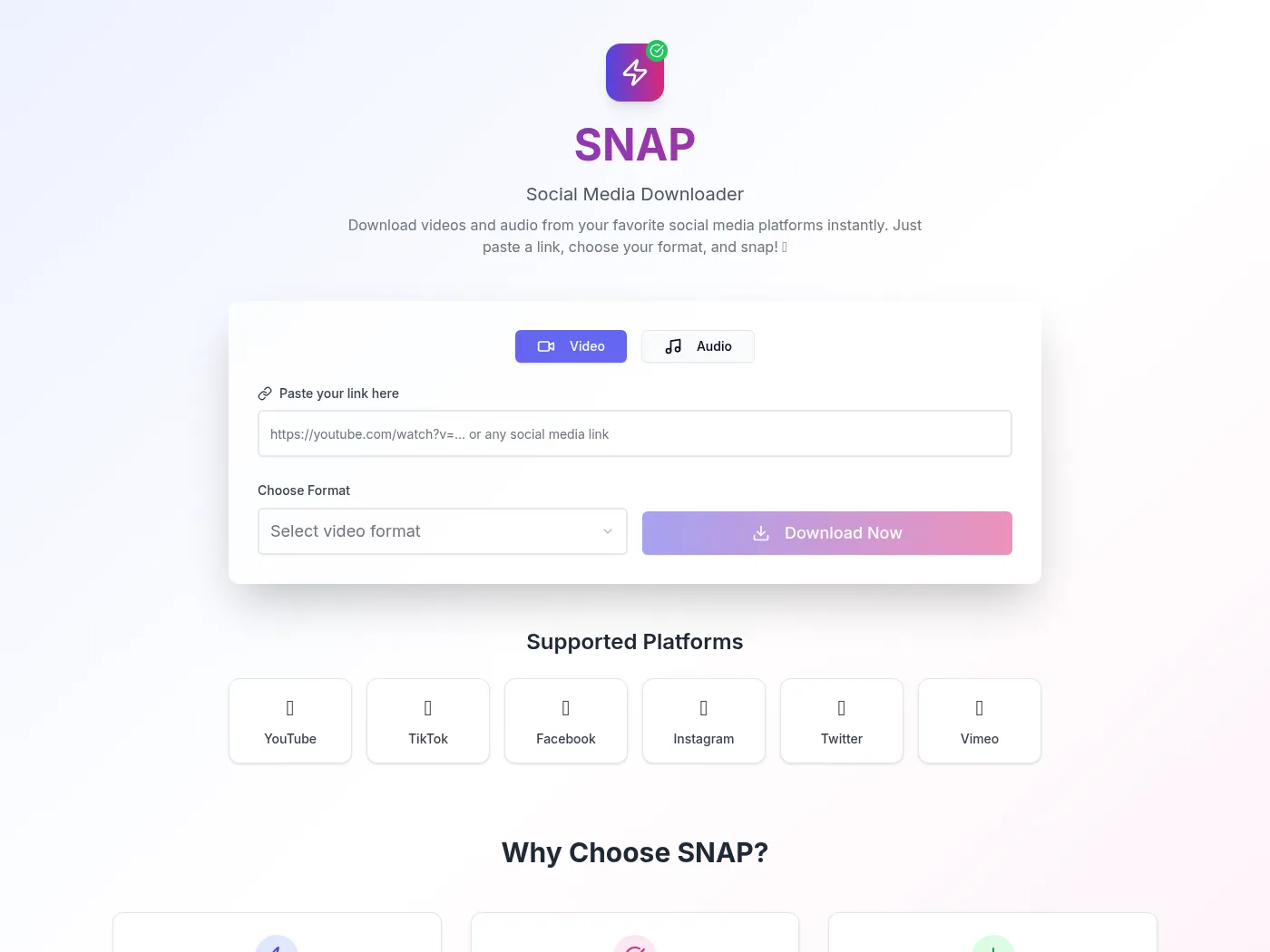 SNAP: Social Media Video & Audio Downloader
