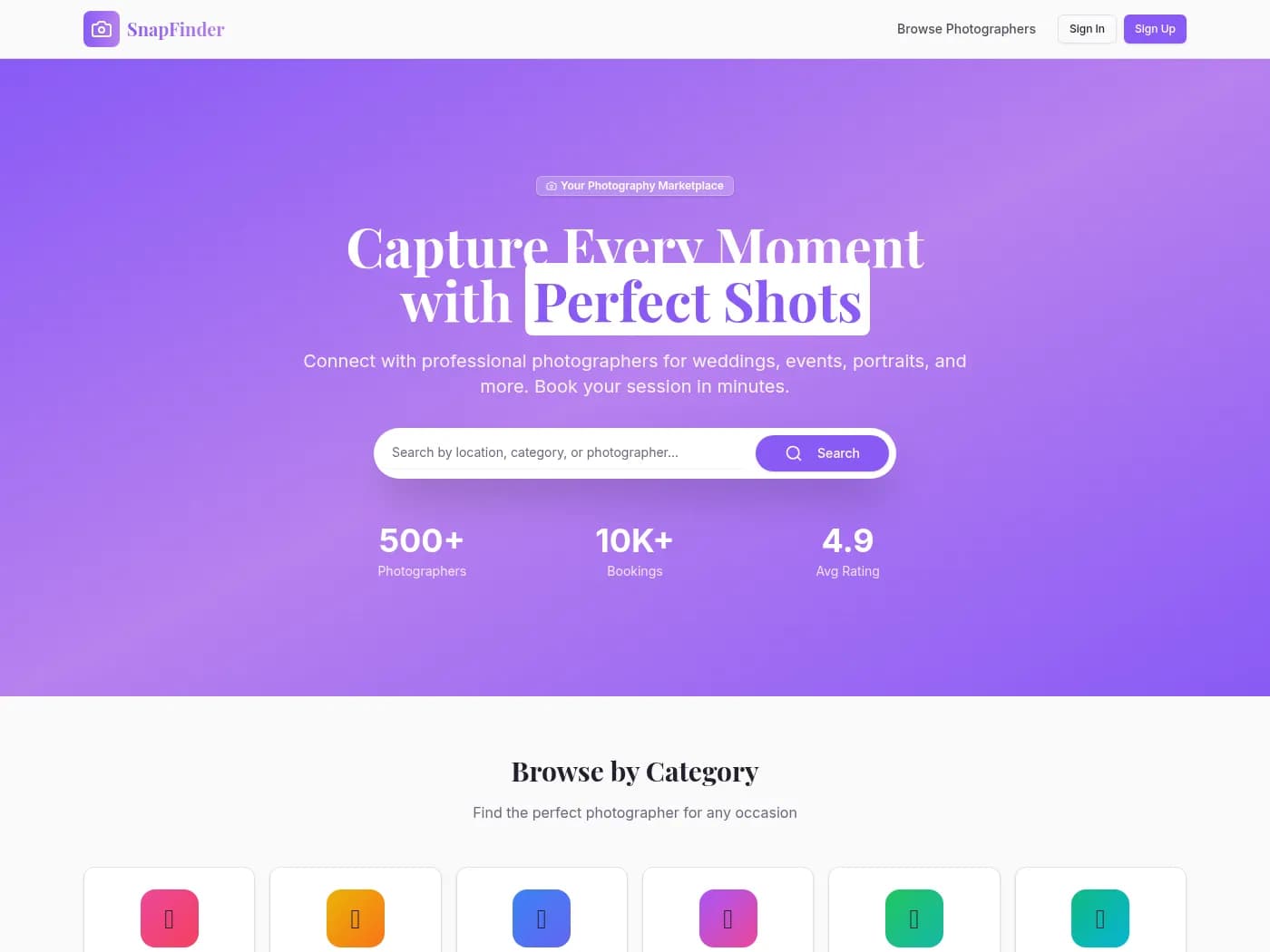 SnapFinder: Your All-in-One Photographer Booking Platform