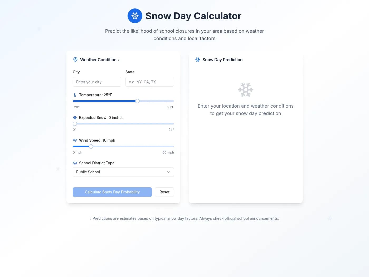 Snow Day Calculator for USA