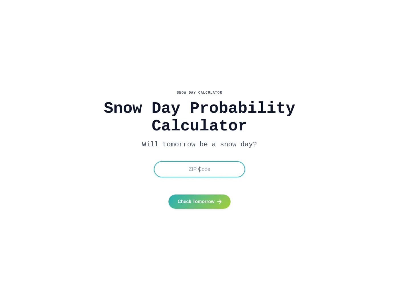 Snow Day Probability Calculator (Single File U.S. Edition)
