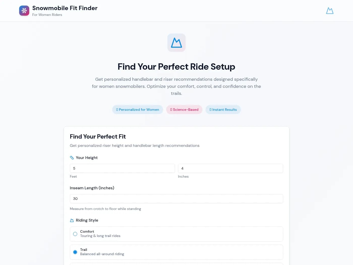 Snowmobile Fit Finder for Women Riders
