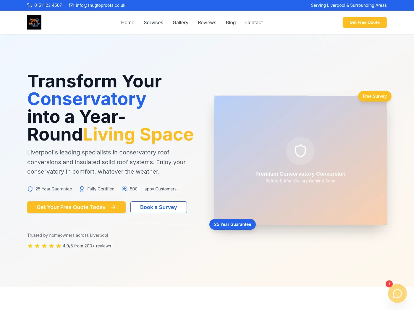 SnugTop Roofs Premium Lead Generation Website