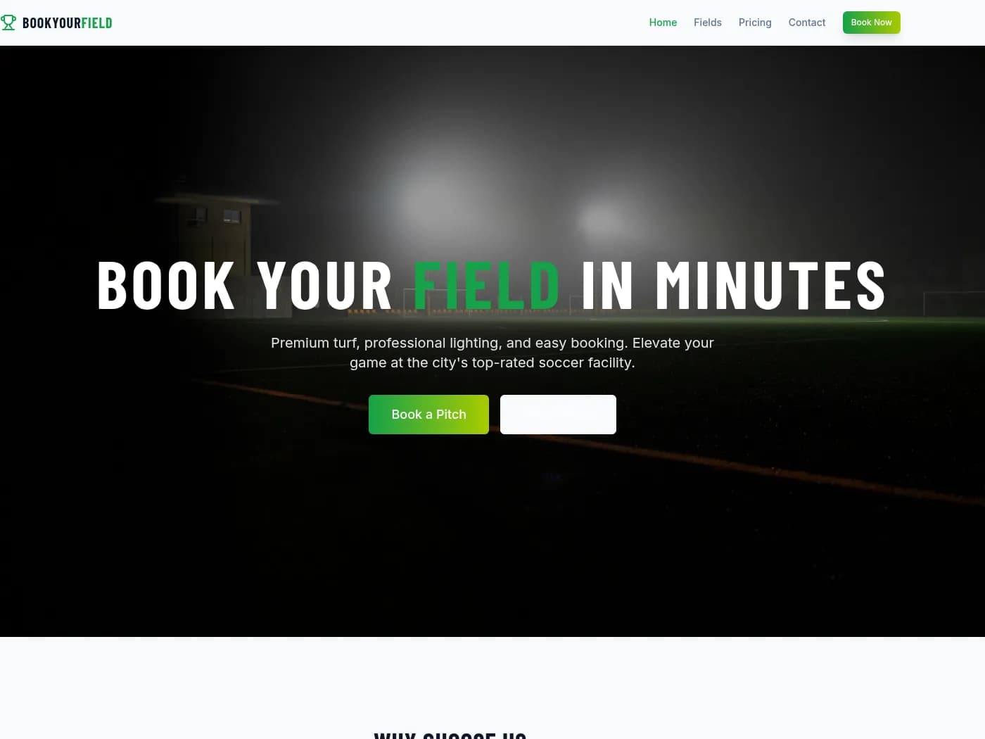 Soccer Field Booking Website - Modern, Responsive Platform for Easy Rentals