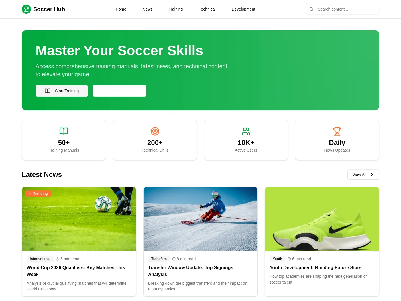 Soccer Hub - Training & News Platform