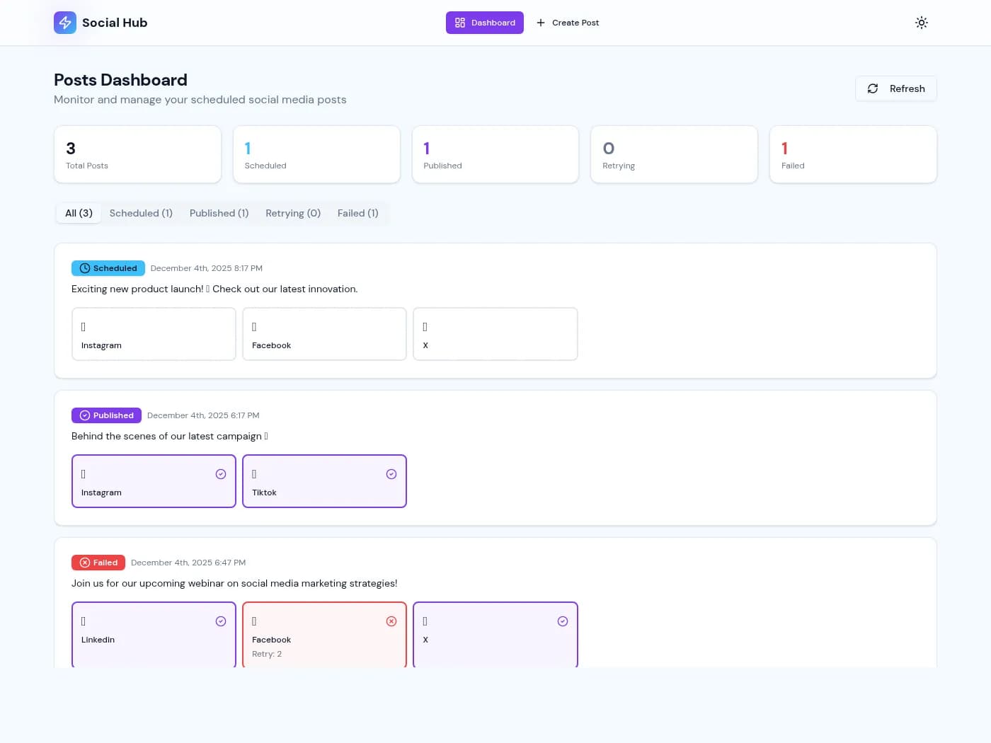 Social Hub 2.0: Unified Multiplatform Content Scheduler and Dashboard