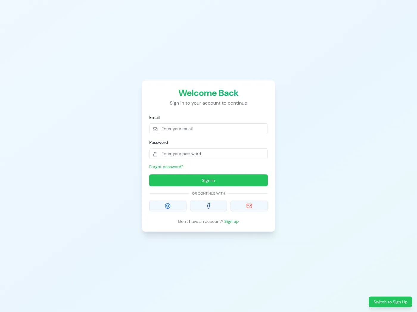 Social Login and Signup Interface
