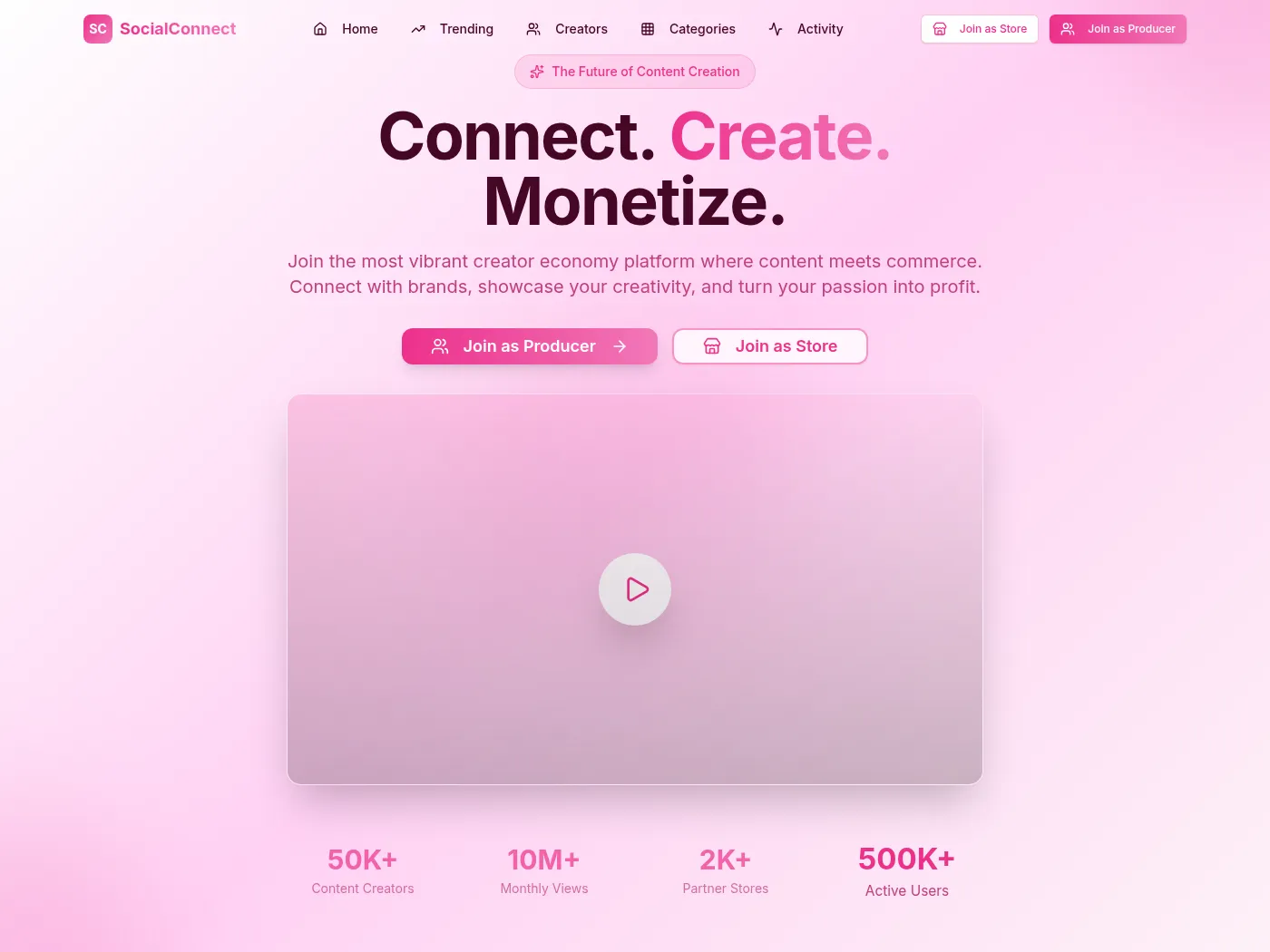 Social Media-Style Landing Page for Content Platform