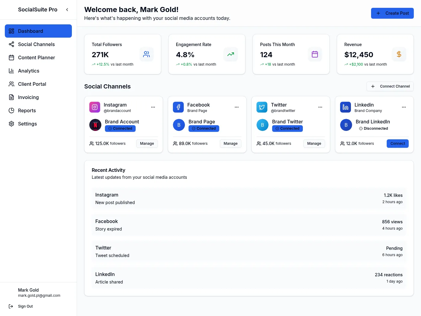 Social Media Management Suite with Client Portal & Invoicing