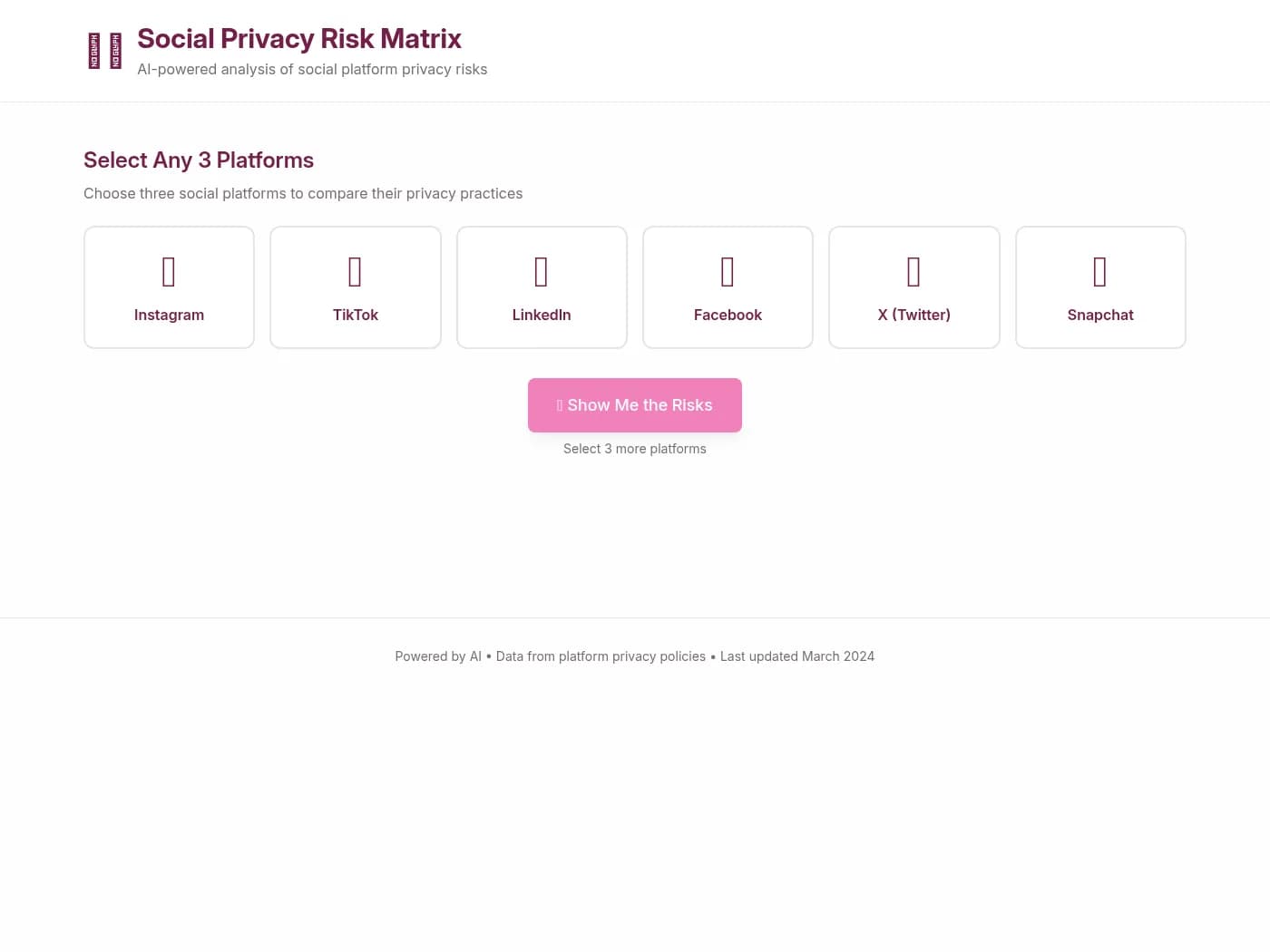 Social Platform Privacy Risk Matrix App