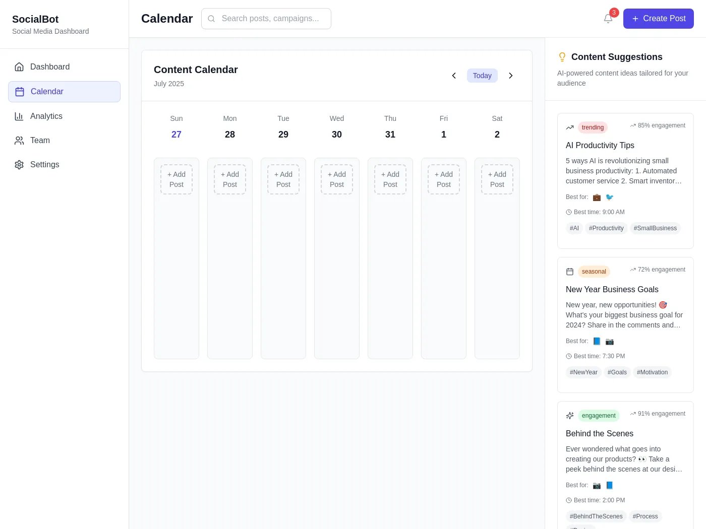 SocialBot: Unified Social Media Dashboard for Small Businesses