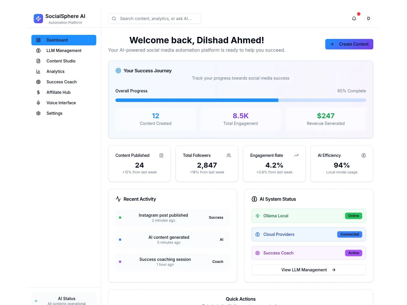 SocialSphere AI: Scalable Social Media Automation & Success Platform
