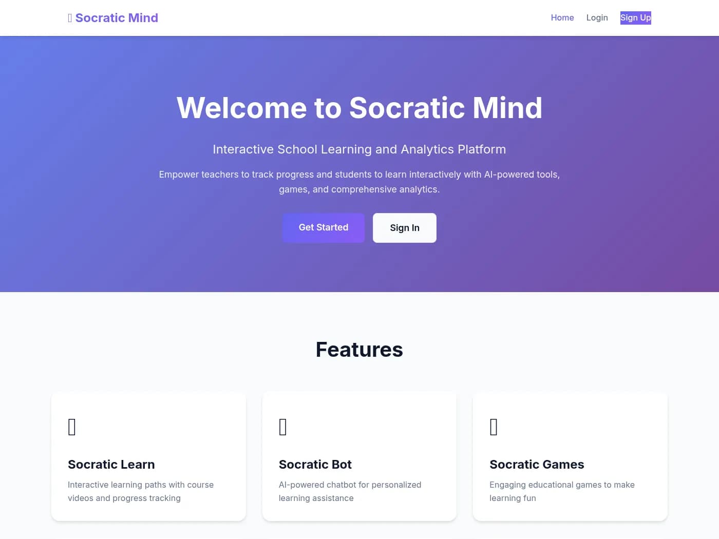 Socratic Mind – Interactive School Learning and Analytics Platform