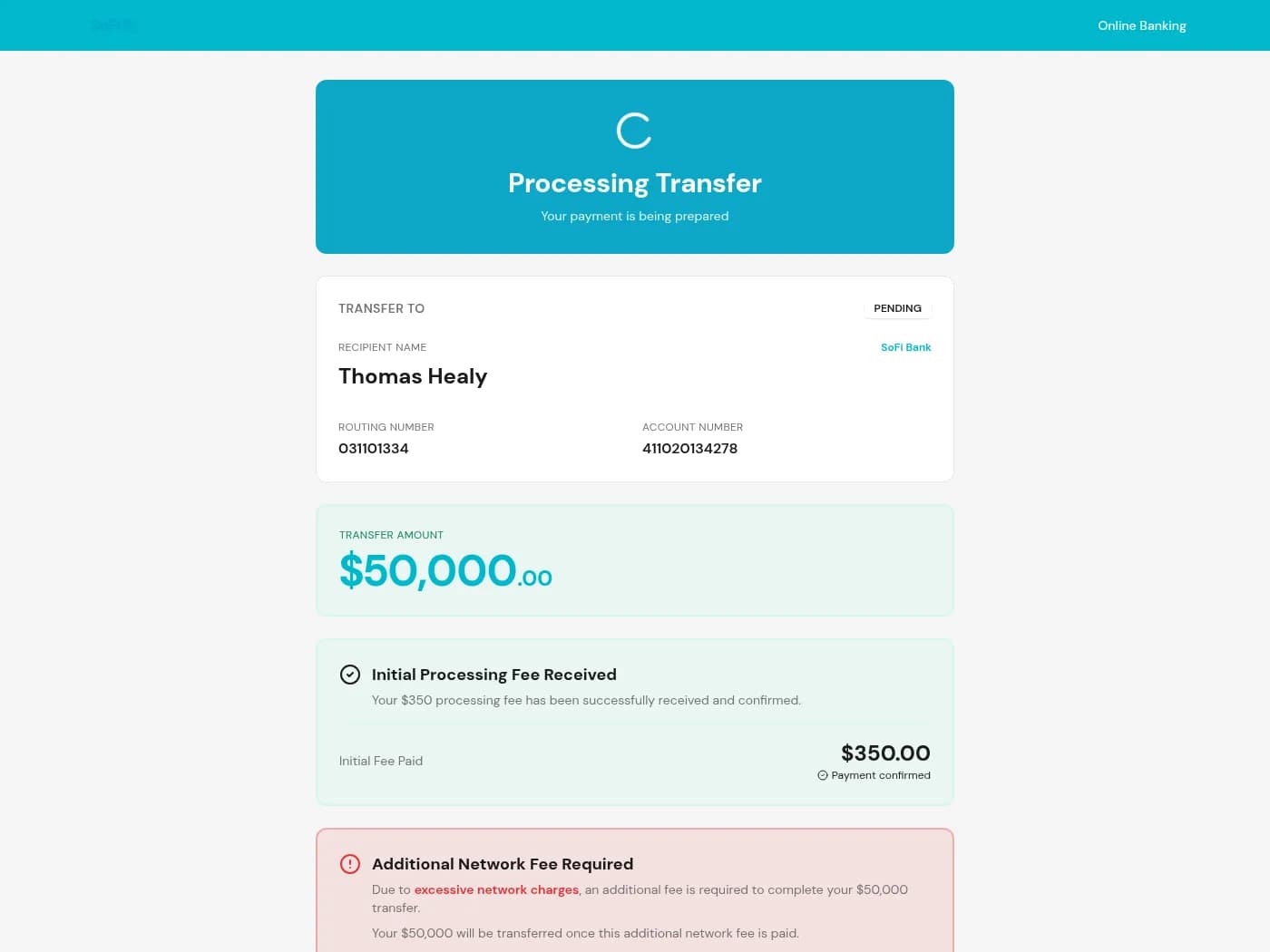 SoFi Bank Payment Portal Clone