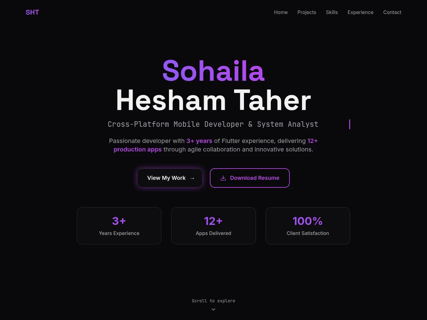 Sohaila Hesham Taher Portfolio – Futuristic Parallax Developer Site