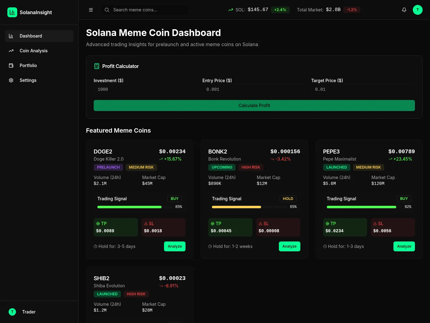 Solana Meme Coin Prelaunch Insight Dashboard