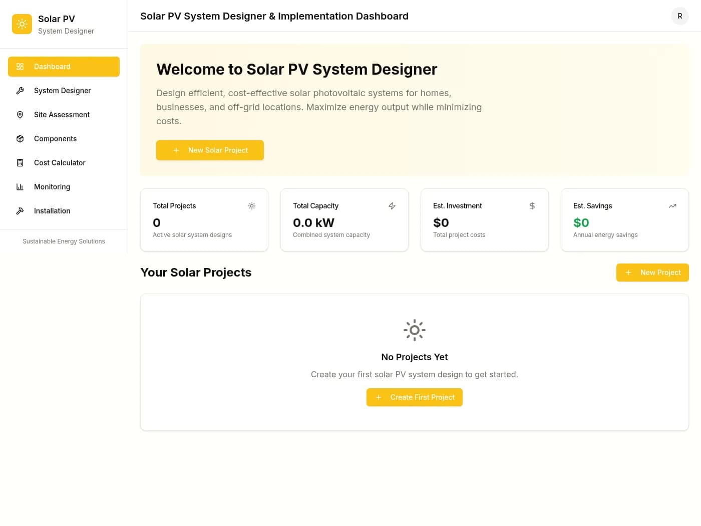 Solar PV System Designer & Implementation Dashboard