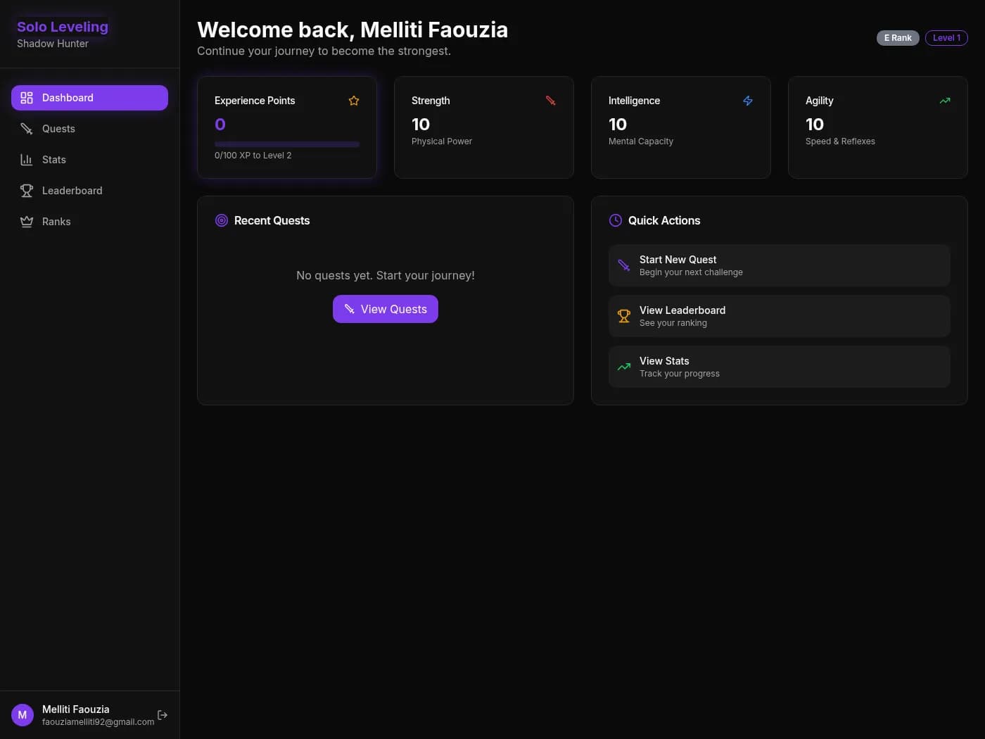 Solo Leveling: Real-Life Gamified Self-Improvement Web App