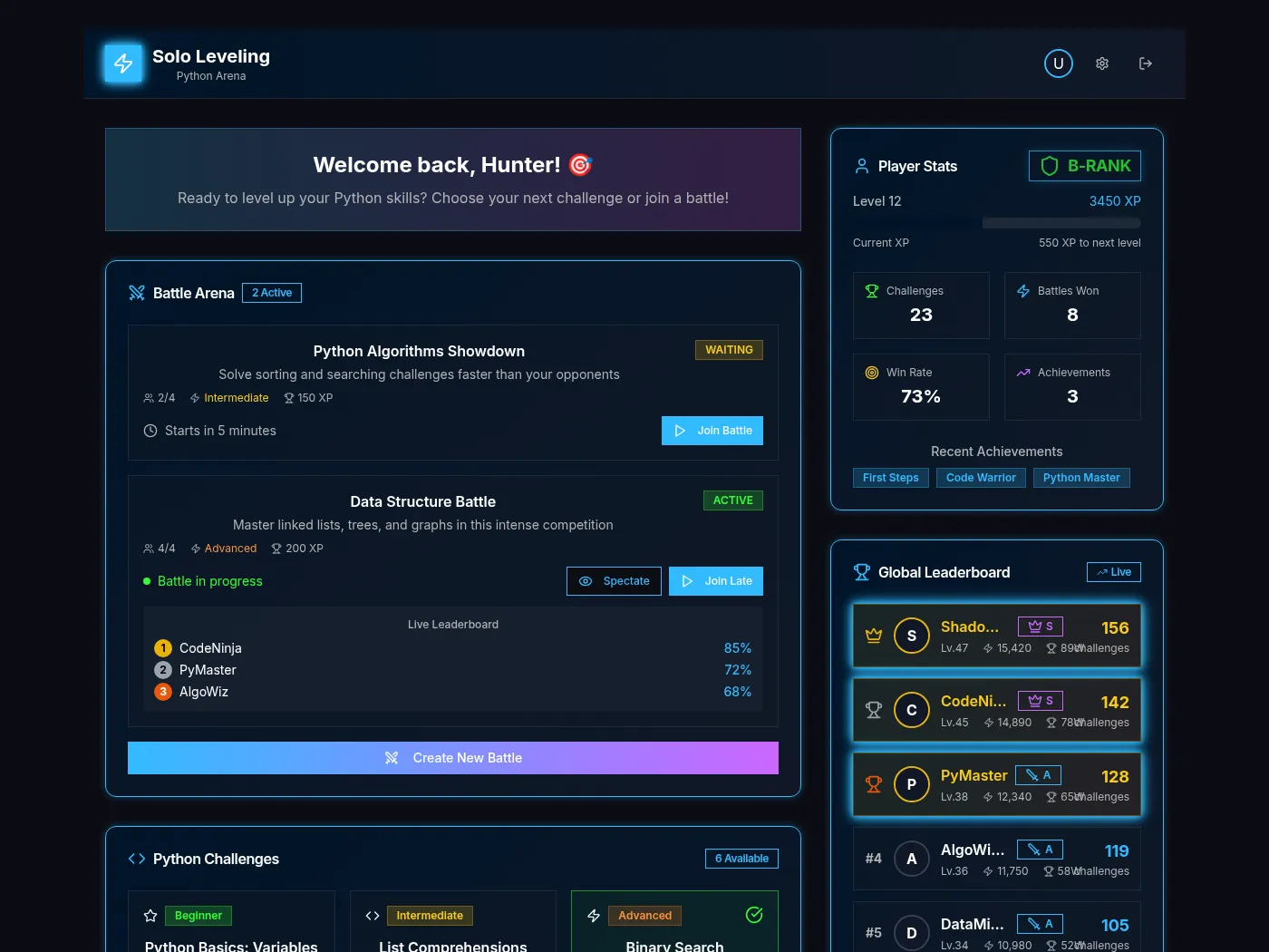 Solo Leveling Python Game Dashboard