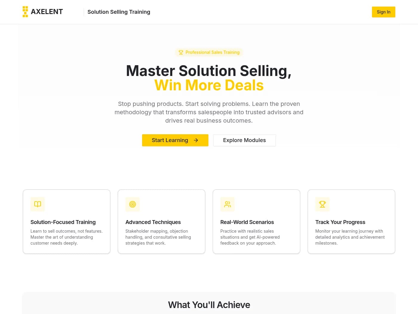 Solution Selling Training Platform for Sales Professionals