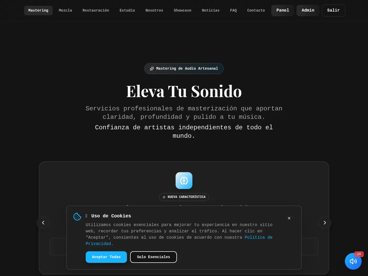 Sonda Sonora Mastering Dashboard