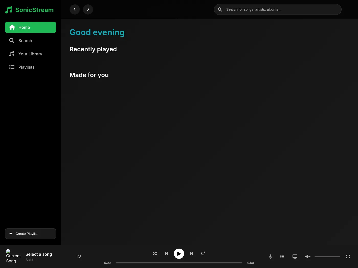 SonicStream – Interactive Web Music Player