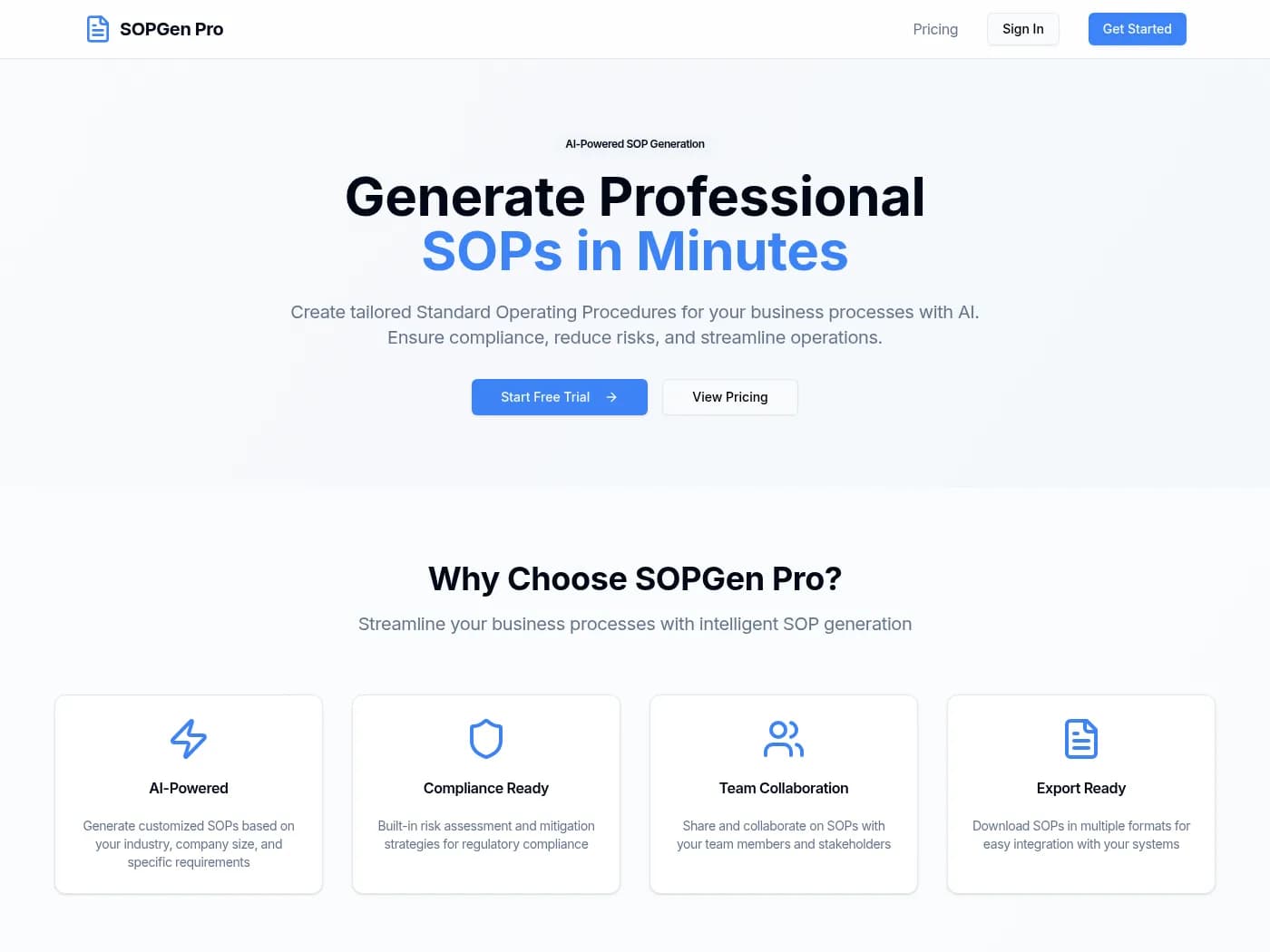 SOP Generator & Management Platform for Business Process Compliance