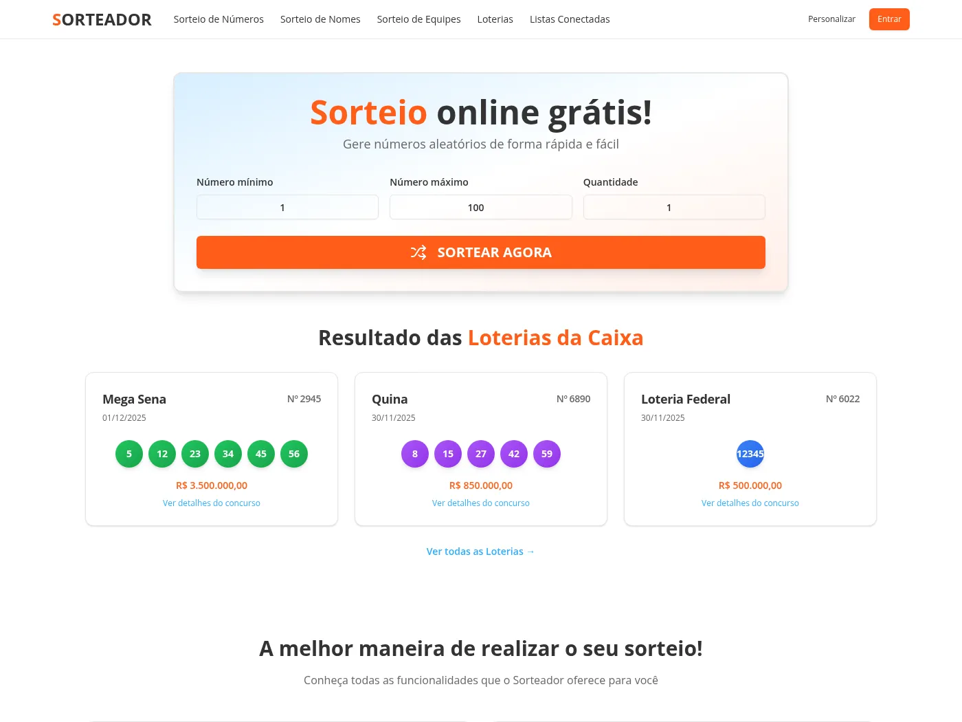 Sorteador Random Number Generator Clone
