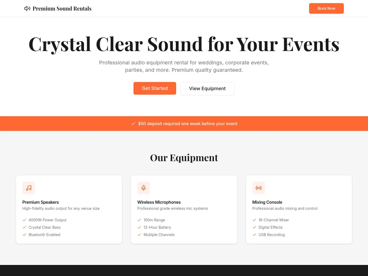 Elegant Sound System Rental Website